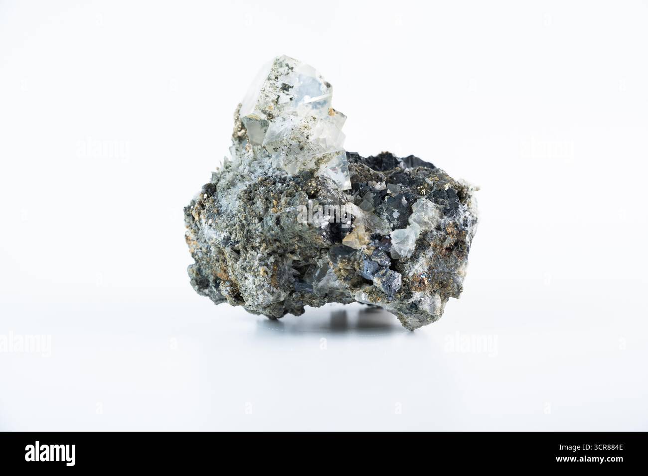Geological specimen of fluorite with cubic structure, pyrite inclusions ...