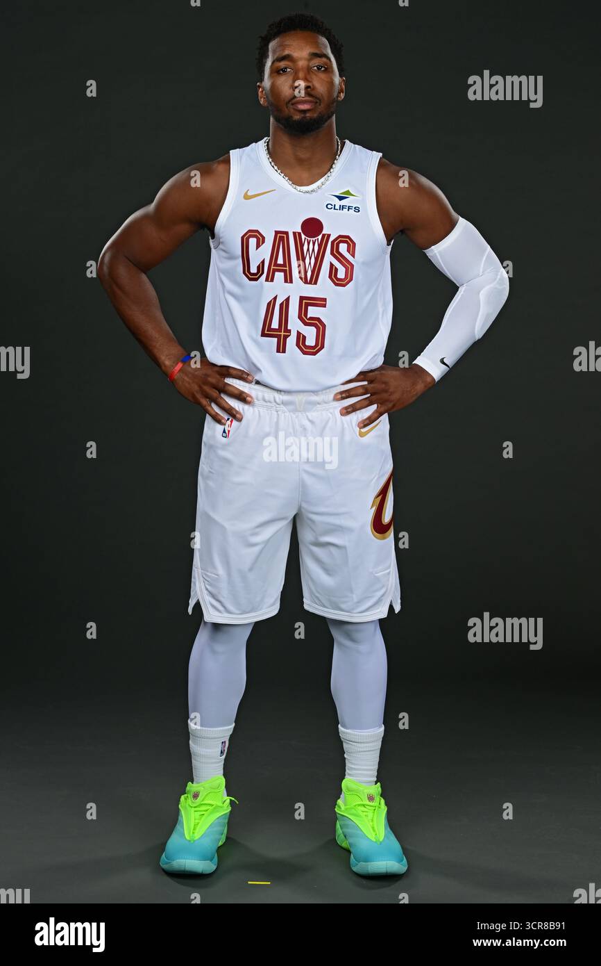 Cleveland Cavaliers guard Donovan Mitchell poses for a photo during the ...