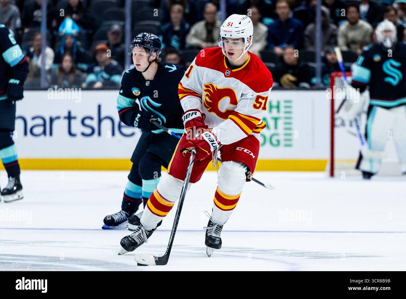 Calgary Flames right wing Matvei Gridin skates with the puck during ...
