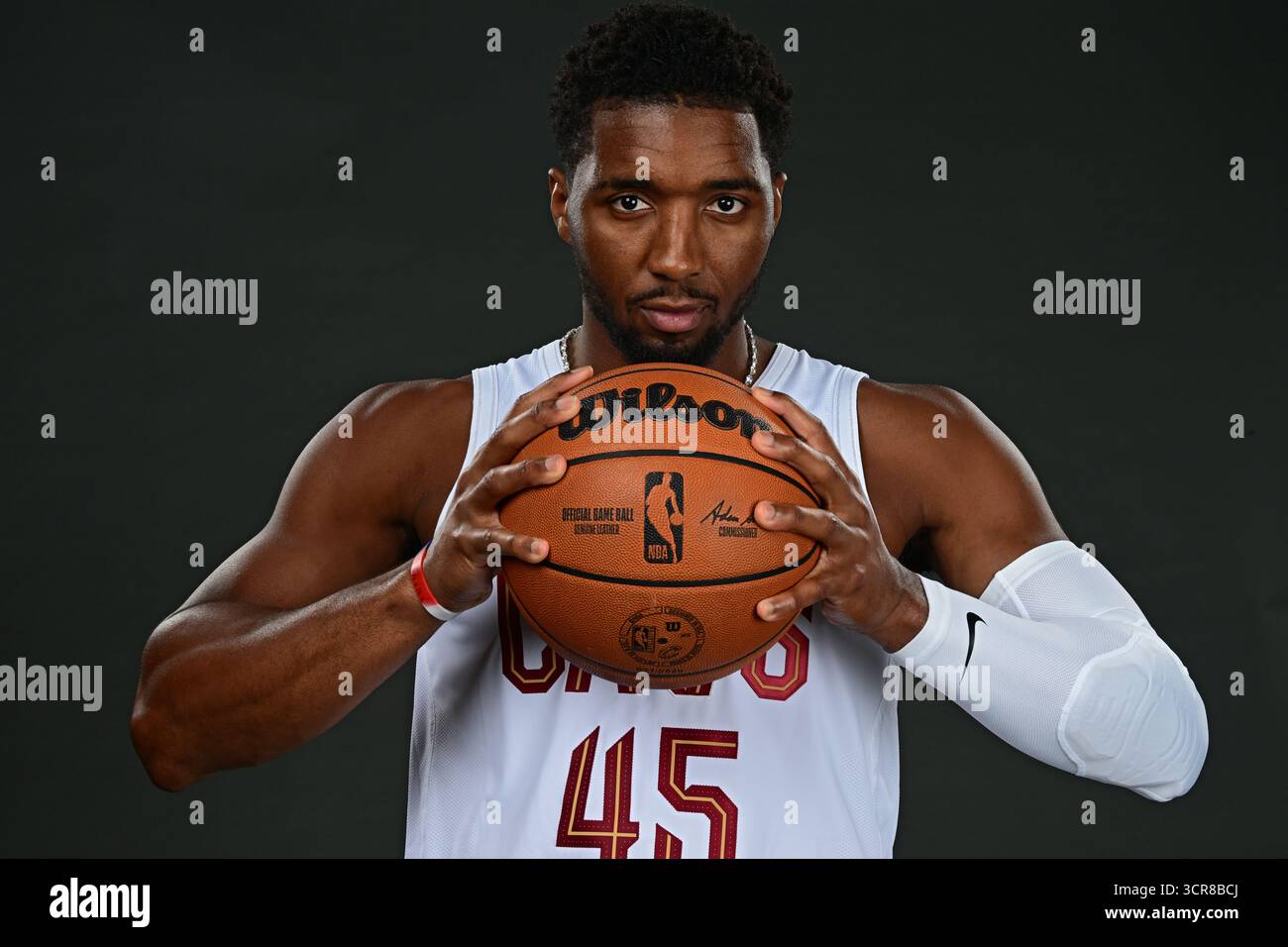 Cleveland Cavaliers guard Donovan Mitchell poses for a photo during the ...