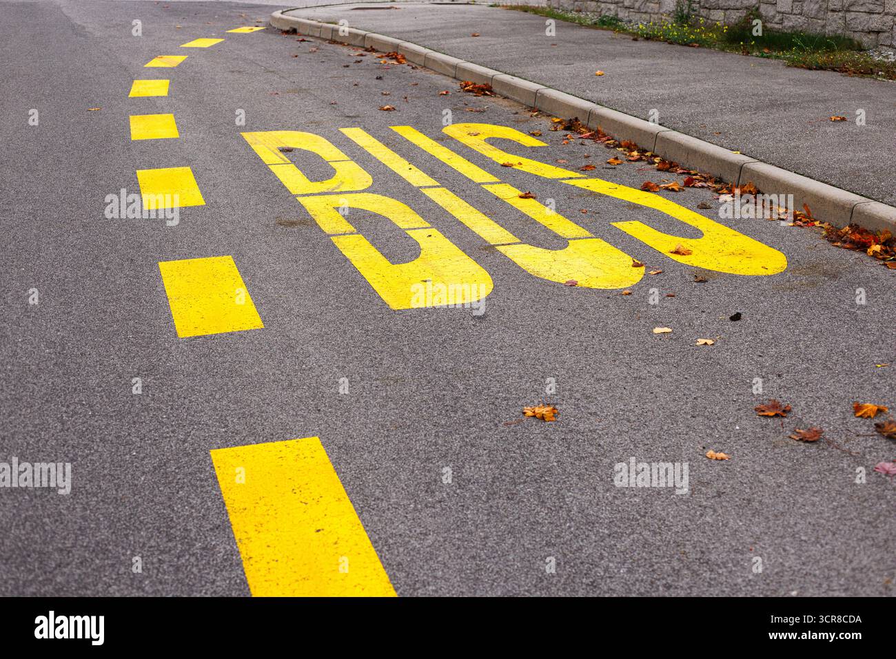 Yellow bus stop road marking symbolizing transport, mobility, travel ...