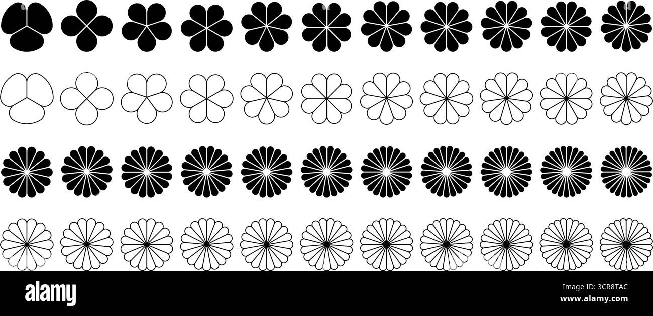 Flower petal shape icons set. Infographic circle diagram. Pie simple ...