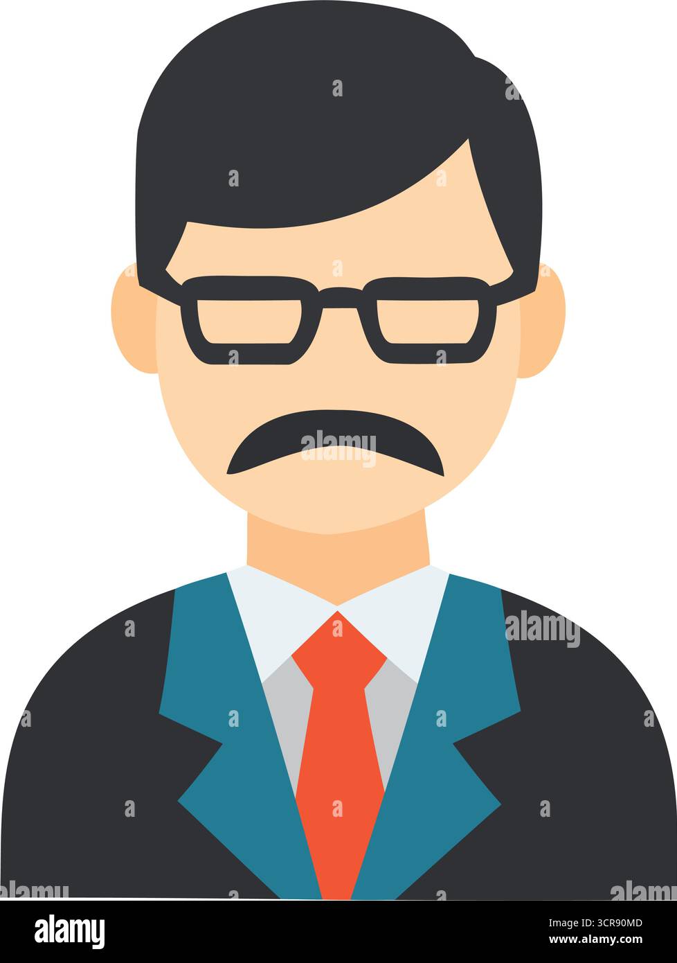 Male user avatar with glasses, a mustache, and a suit, a professional ...