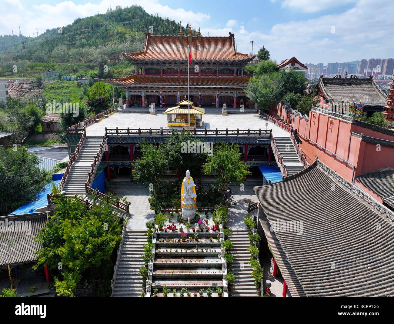 Aerial photography of Fazhuang Temple in Nanshan Park, Xining City ...