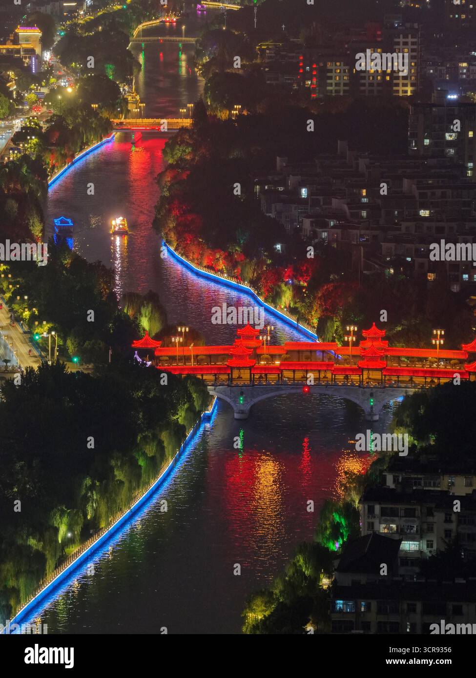 Aerial photo shows the night view of Yangzhou Ancient Canal in Yangzhou ...
