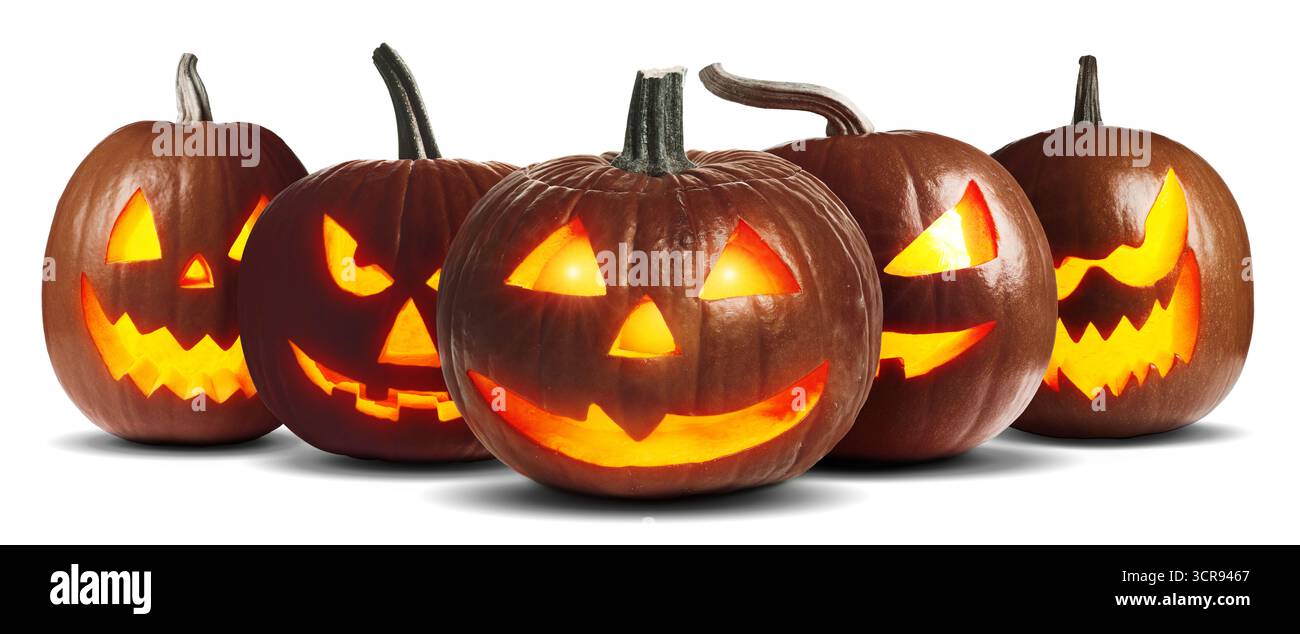 Carved pumpkins glowing faces Cut Out Stock Images & Pictures - Alamy