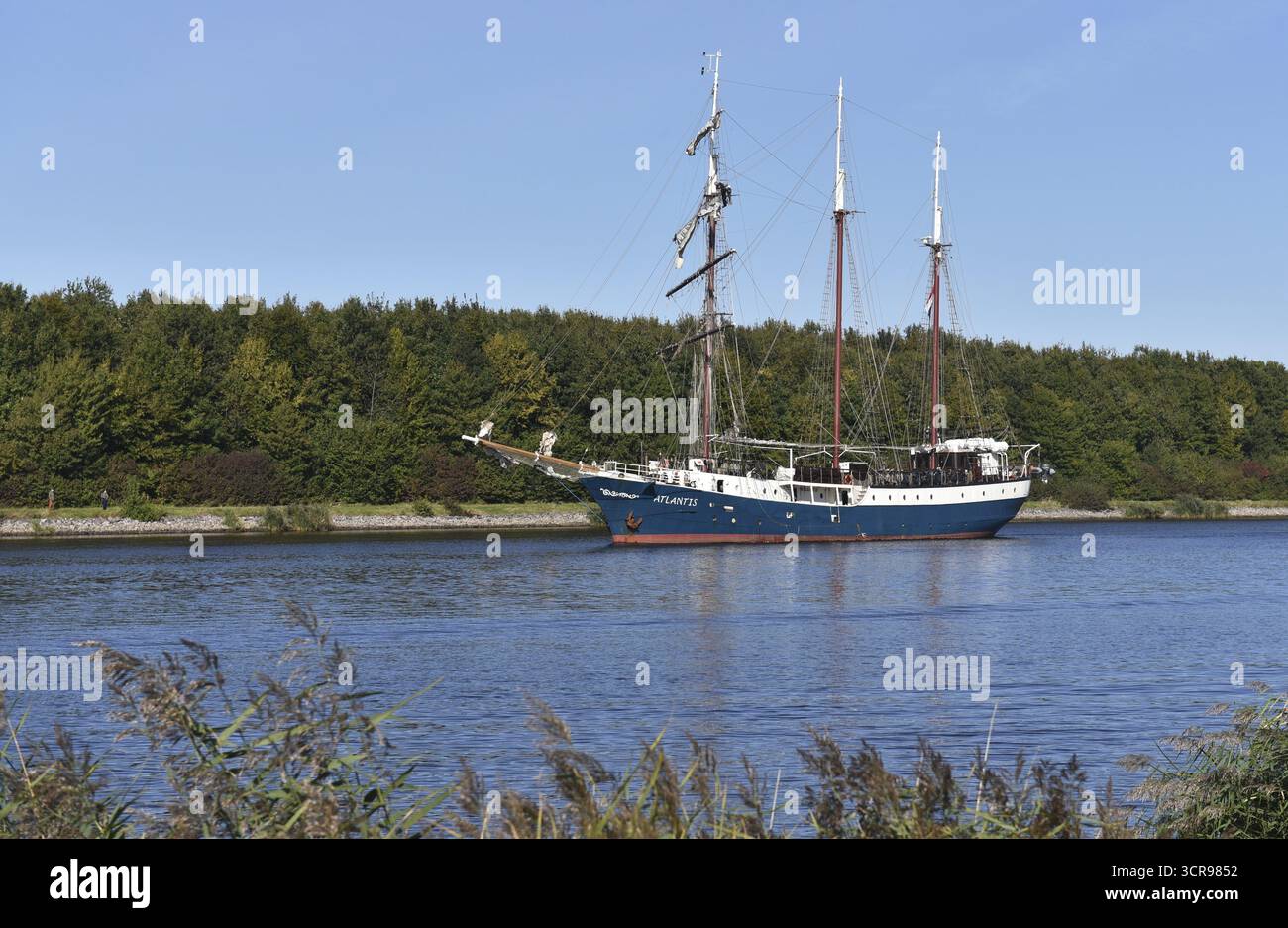 Tall ship, sailing ship ATLANTIS sailing through the Kiel Canal, Kiel ...
