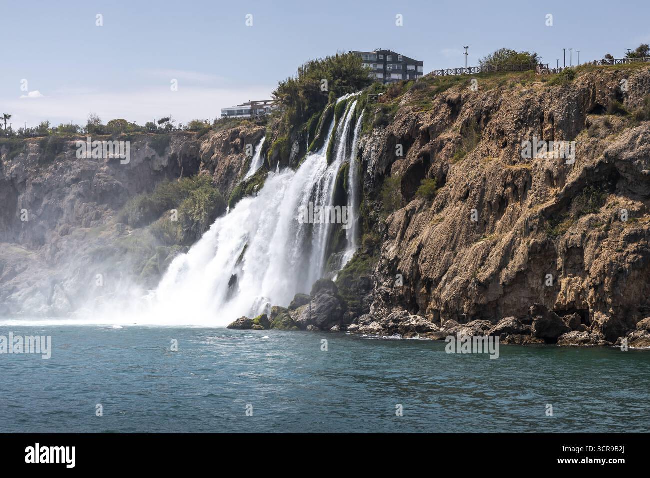 Cascading waterfalls from the right side in Antalya, Turkey Stock Photo ...