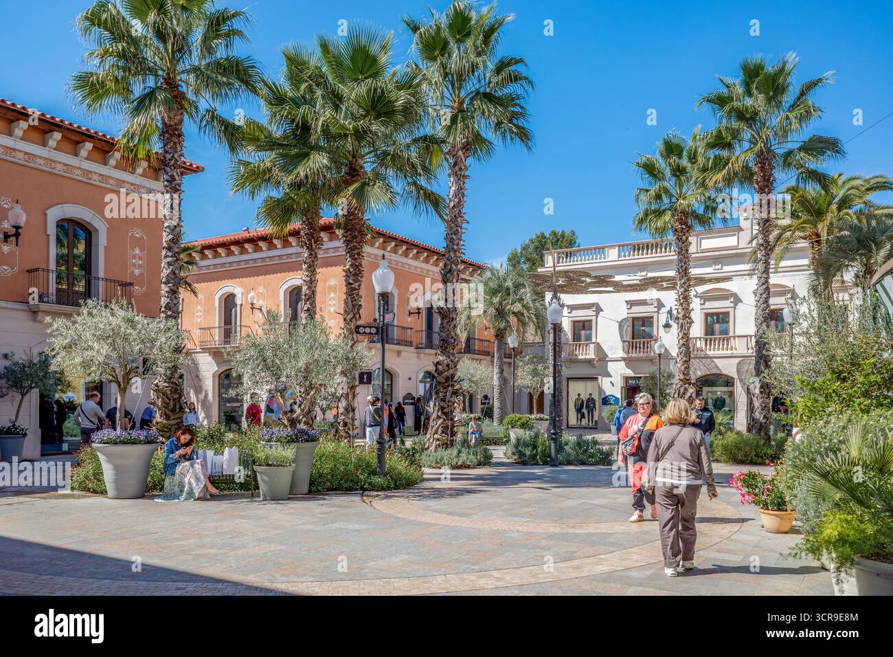 Outdoor Luxury Shopping Village, Mediterranean Architecture, People ...