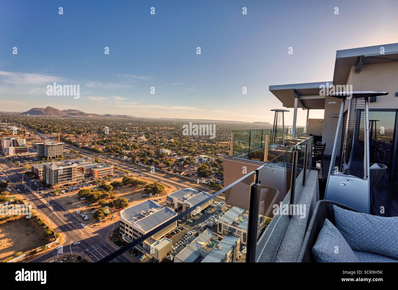 aerial view of Gaborone capital of Botswana, central business district ...