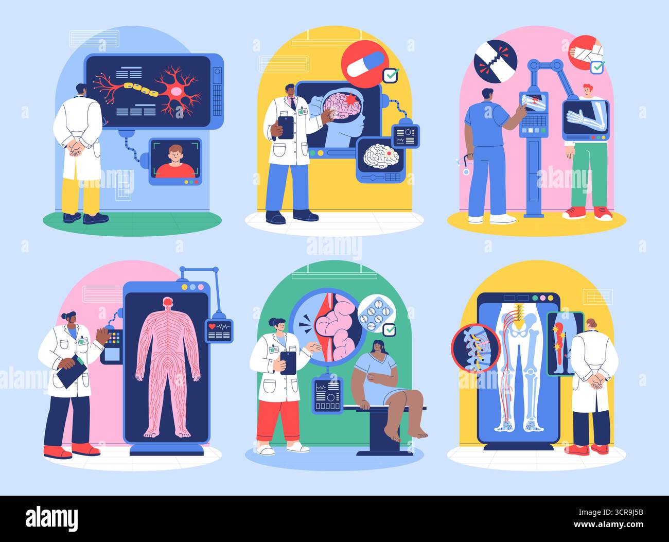 Mini Medical Compositions Showing Anatomy Examinations and Human Body ...