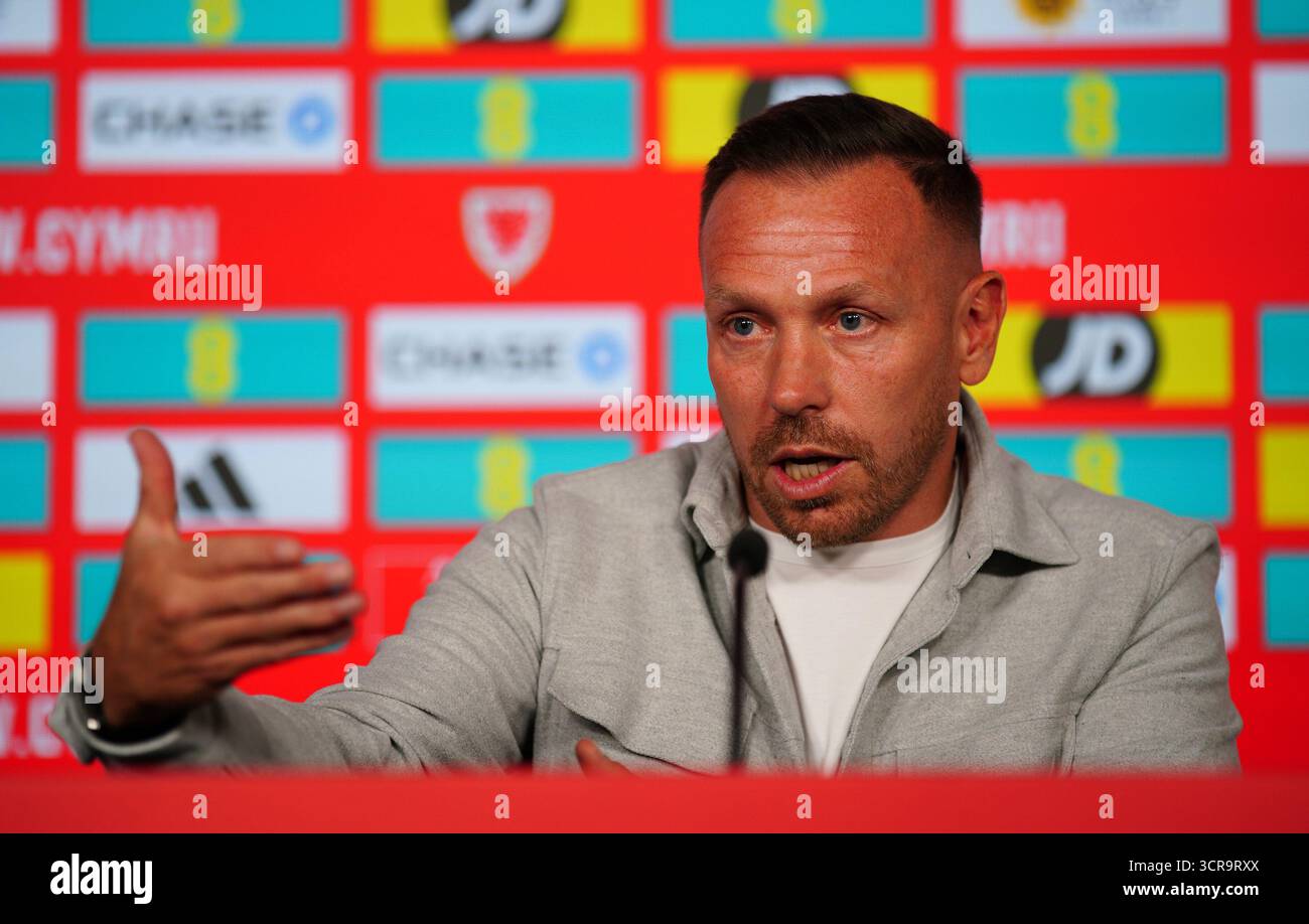 Wales manager Craig Bellamy during a press conference at the FAW HQ at ...