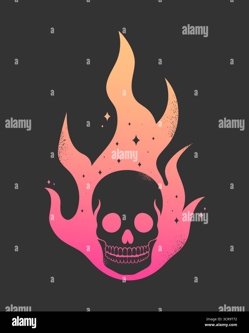 Burning skull celestial emblem. Human skull on fire silhouette. Vector ...
