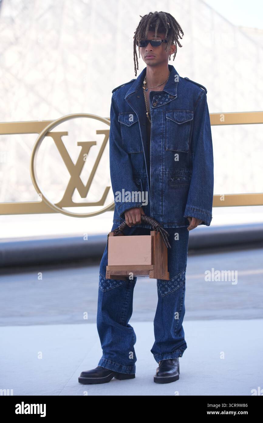 Jaden Smith poses before the Louis Vuitton Spring/Summer 2026 collection presented in Paris ...