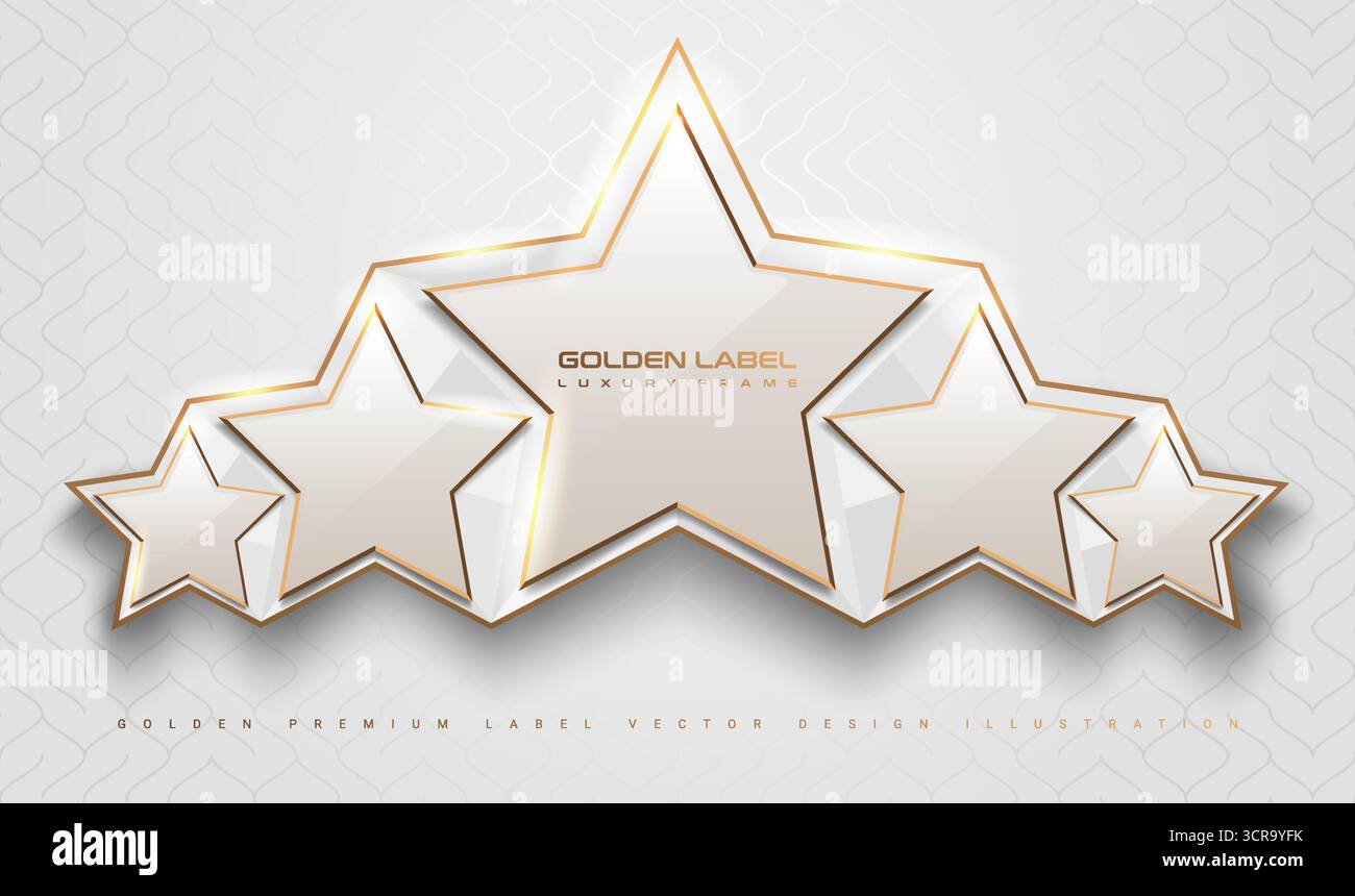 White glossy 5 star top rank logo badge frame. Luxury polygonal stone ...