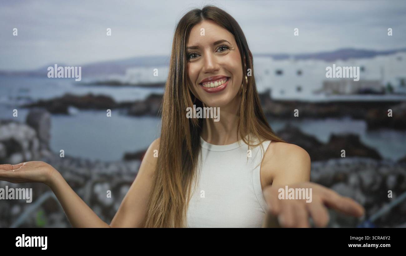 Young hispanic woman tilts head hi-res stock photography and images - Alamy