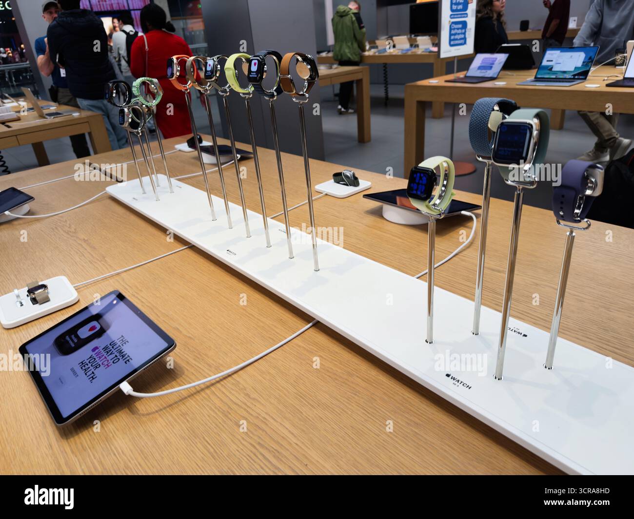 Manchester, UK - September 29, 2025: Retail tech display with multiple ...