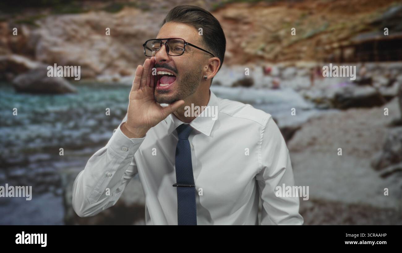 Man glasses cupping hand mouth hi-res stock photography and images - Alamy