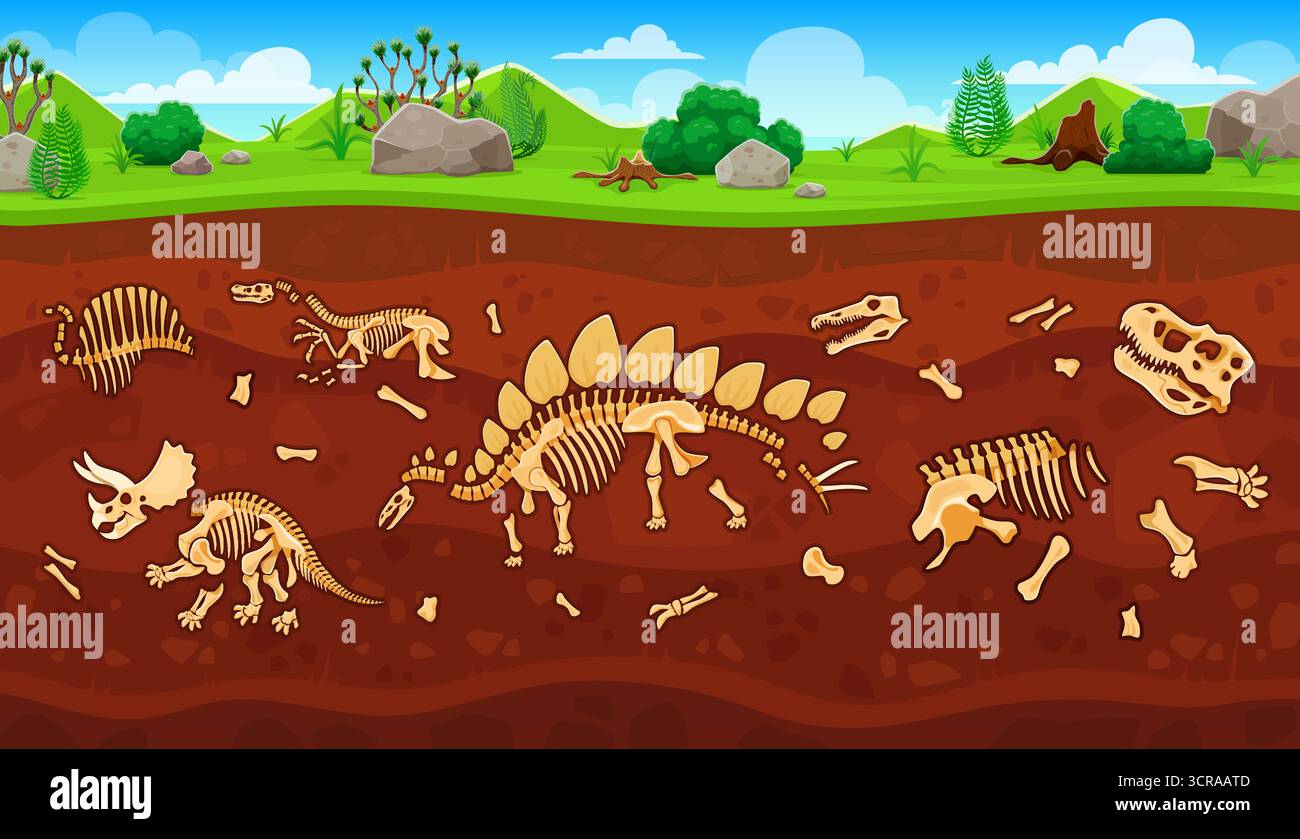 Archeology dinosaur fossil in soil layers, paleontology science and ...