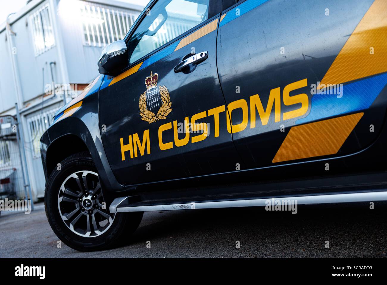 19 September 2025, Great Britain, Gibraltar: The lettering "HM Customs ...
