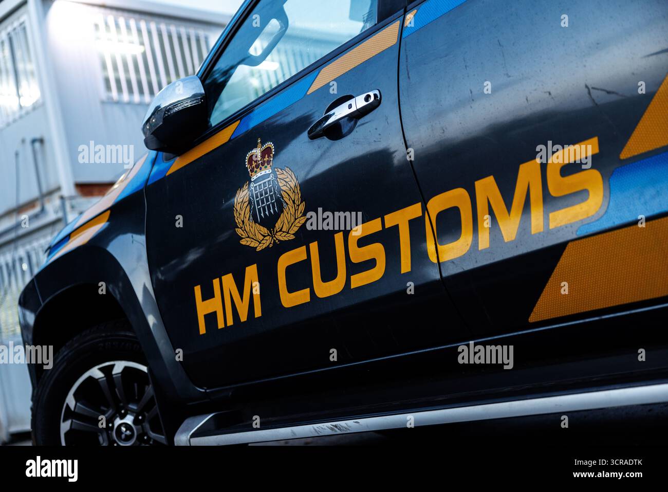 19 September 2025, Great Britain, Gibraltar: The lettering "HM Customs ...