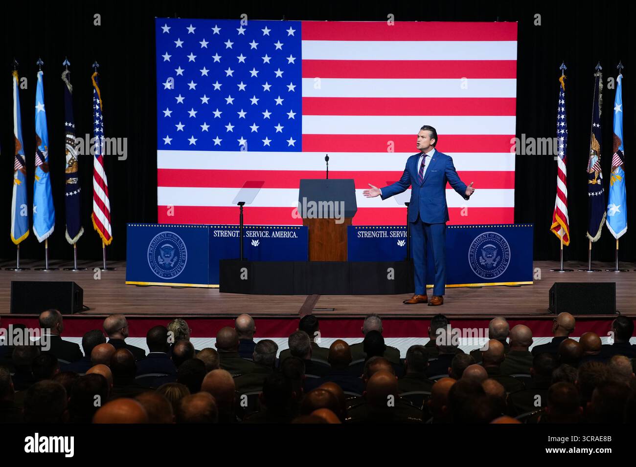 Secretary of Defense Pete Hegseth speaks to senior military leaders at ...