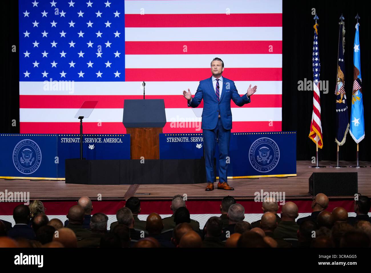 Secretary of Defense Pete Hegseth speaks to senior military leaders at ...