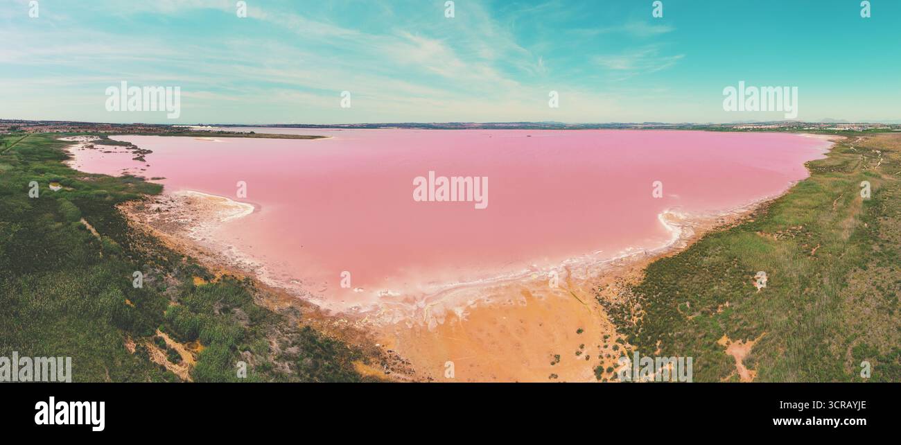 Panoramic view from above of Pink Lake in Torrevieja, Spain, Europe ...