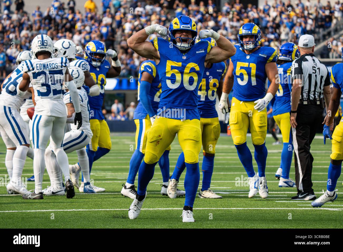 Los Angeles Rams linebacker Shaun Dolac (56) celebrates during a NFL ...