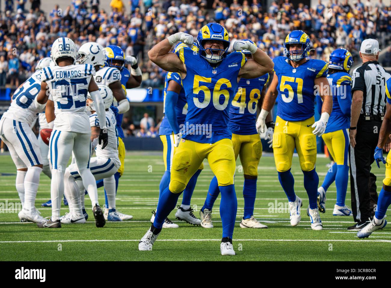 Los Angeles Rams linebacker Shaun Dolac (56) celebrates during a NFL ...