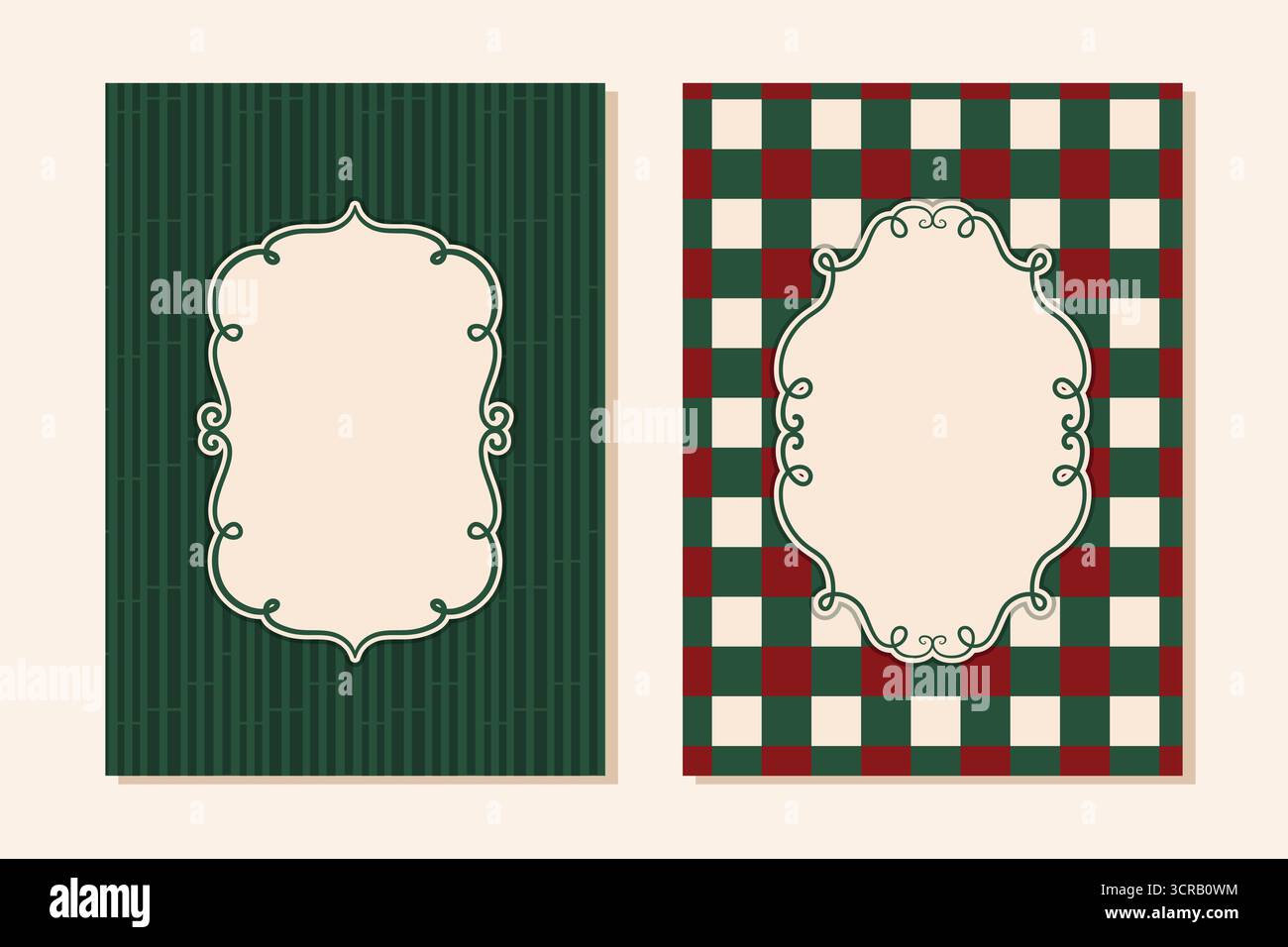 Merry Christmas Festive Frames. Winter Holidays Posters Set with Plaid ...