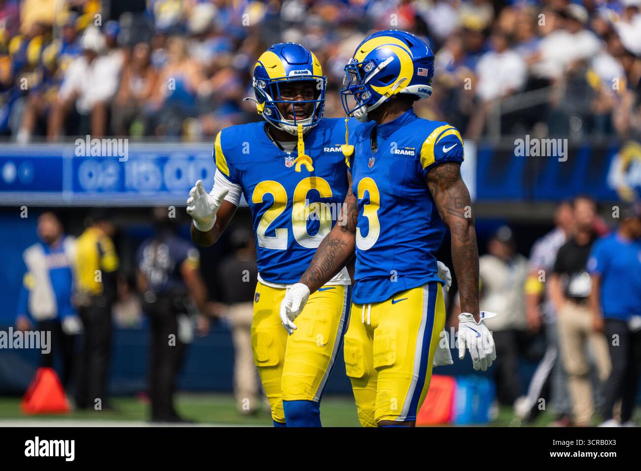 Los Angeles Rams safety Kamren Kinchens (26) and safety Kam Curl (3 ...