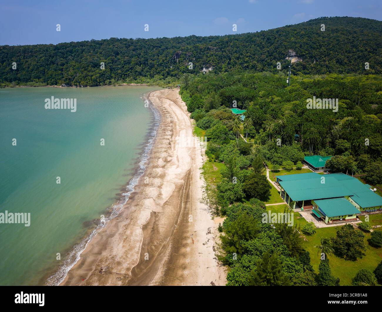 Aerial drone view of the coastline at Bako National Park in Sarawak ...