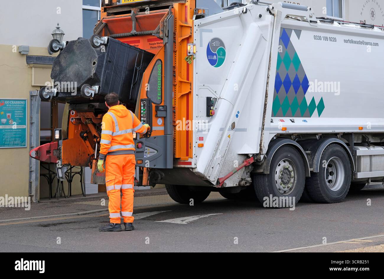 collecting commercial waste in refuge truck, north norfolk, england ...