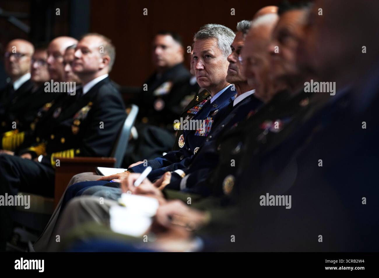 U.S. military senior leadership listen as Secretary of Defense Pete ...