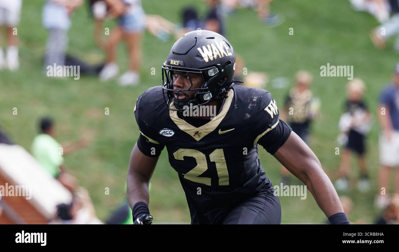 Wake Forest's Aiden Hall (21) defends during an NCAA football game on ...