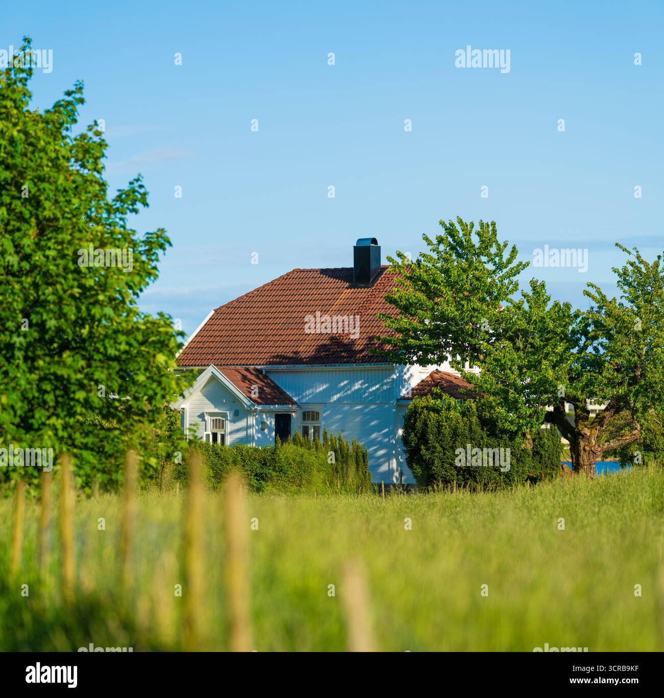 Countryside house with red roof surrounded by greenery Stock Photo - Alamy