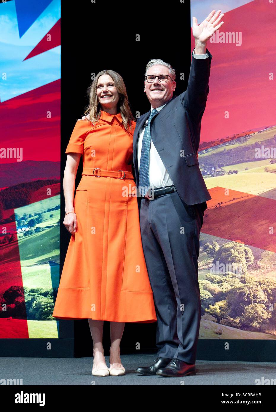 Prime Minister Sir Keir Starmer is joined on stage with his wife Lady ...