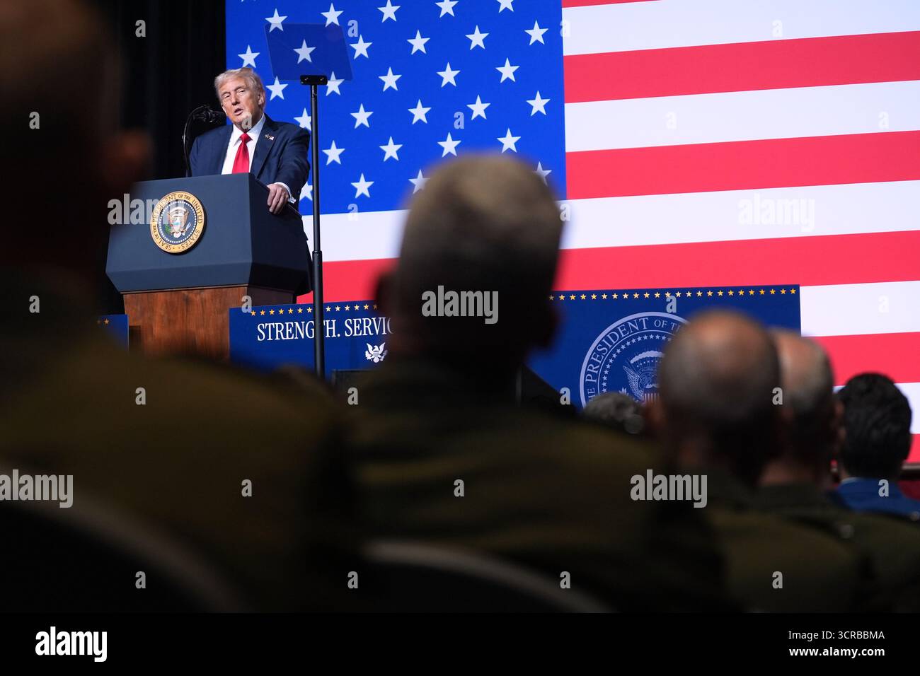 President Donald Trump speaks to a gathering of top U.S. military ...