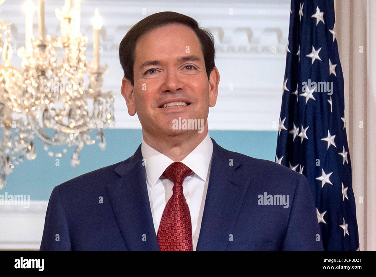 Secretary of State Marco Rubio stands at the State Department, Tuesday ...
