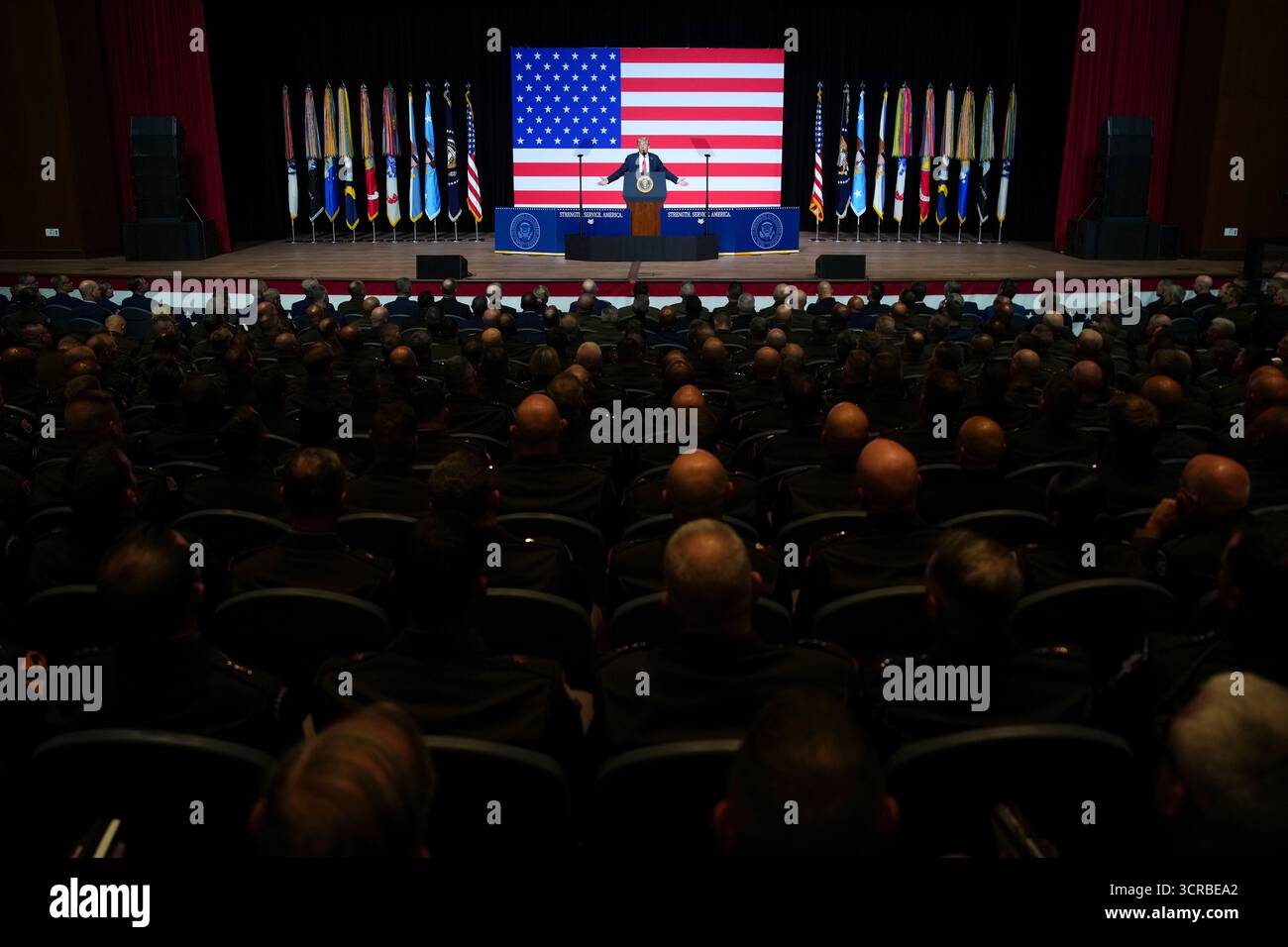 President Donald Trump speaks to a gathering of top U.S. military ...