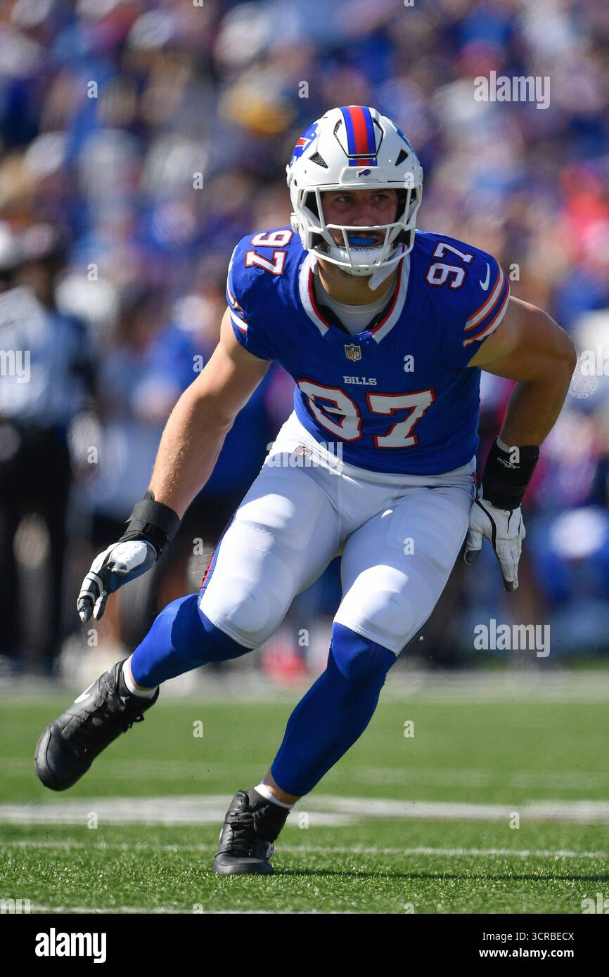 Buffalo Bills defensive end Joey Bosa (97) runs on the field during the ...