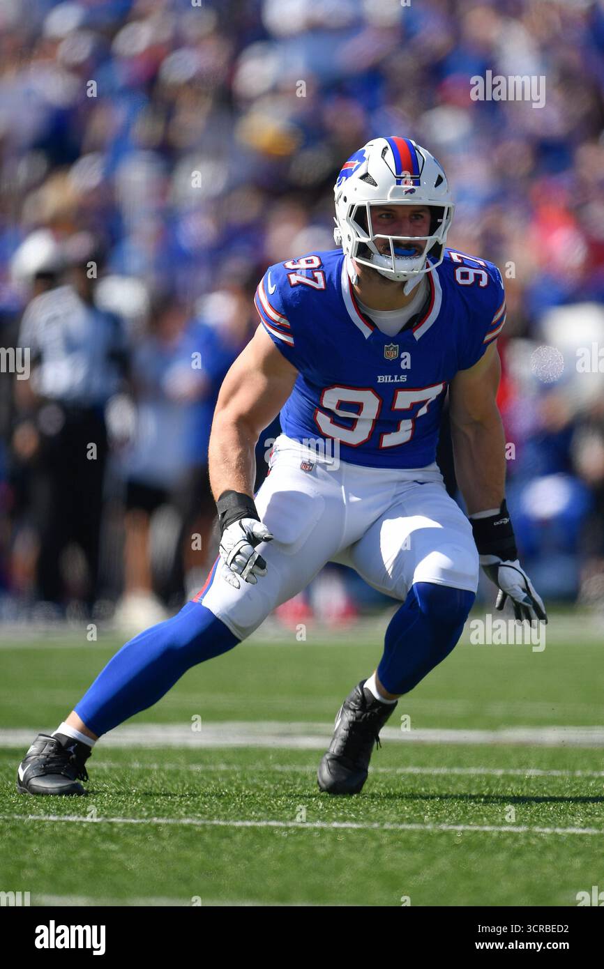 Buffalo Bills defensive end Joey Bosa (97) runs on the field during the ...