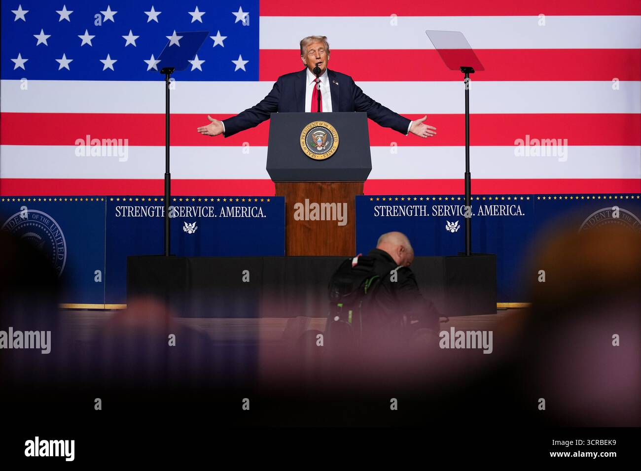 President Donald Trump speaks to a gathering of top U.S. military ...