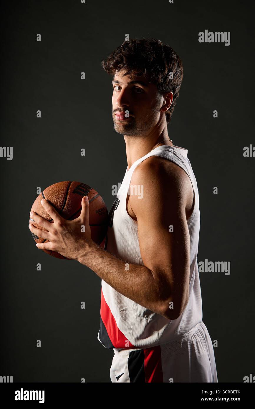 Portland Trail Blazers forward Deni Avdija poses for photos during the ...