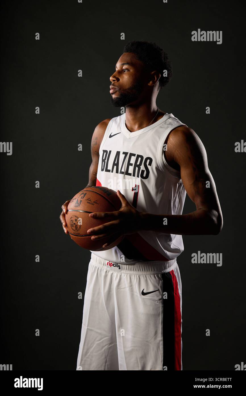 Portland Trail Blazers guard Blake Wesley poses for photos during the ...