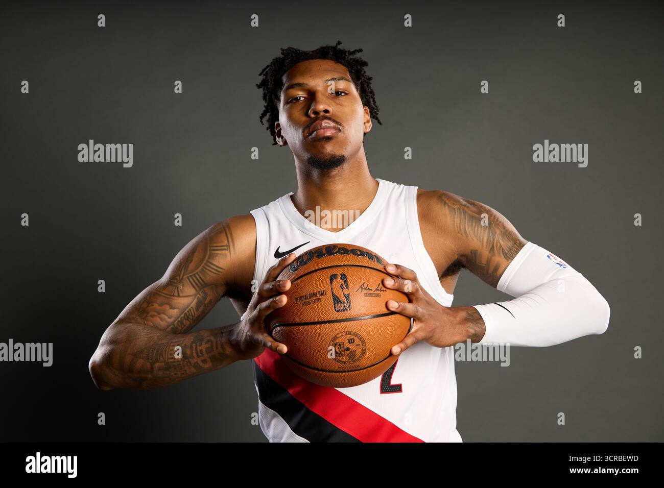 Portland Trail Blazers guard Caleb Love poses for photos during the NBA ...