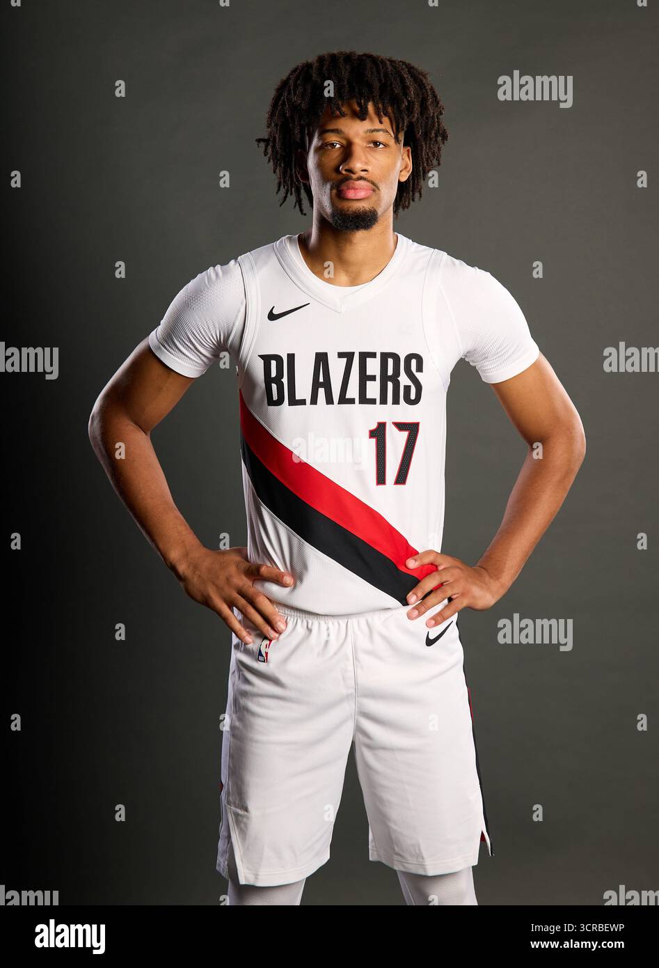 Portland Trail Blazers guard Shaedon Sharpe poses for photos during the ...