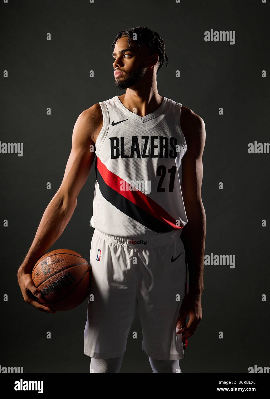 Portland Trail Blazers guard Rayan Rupert poses for photos during the ...