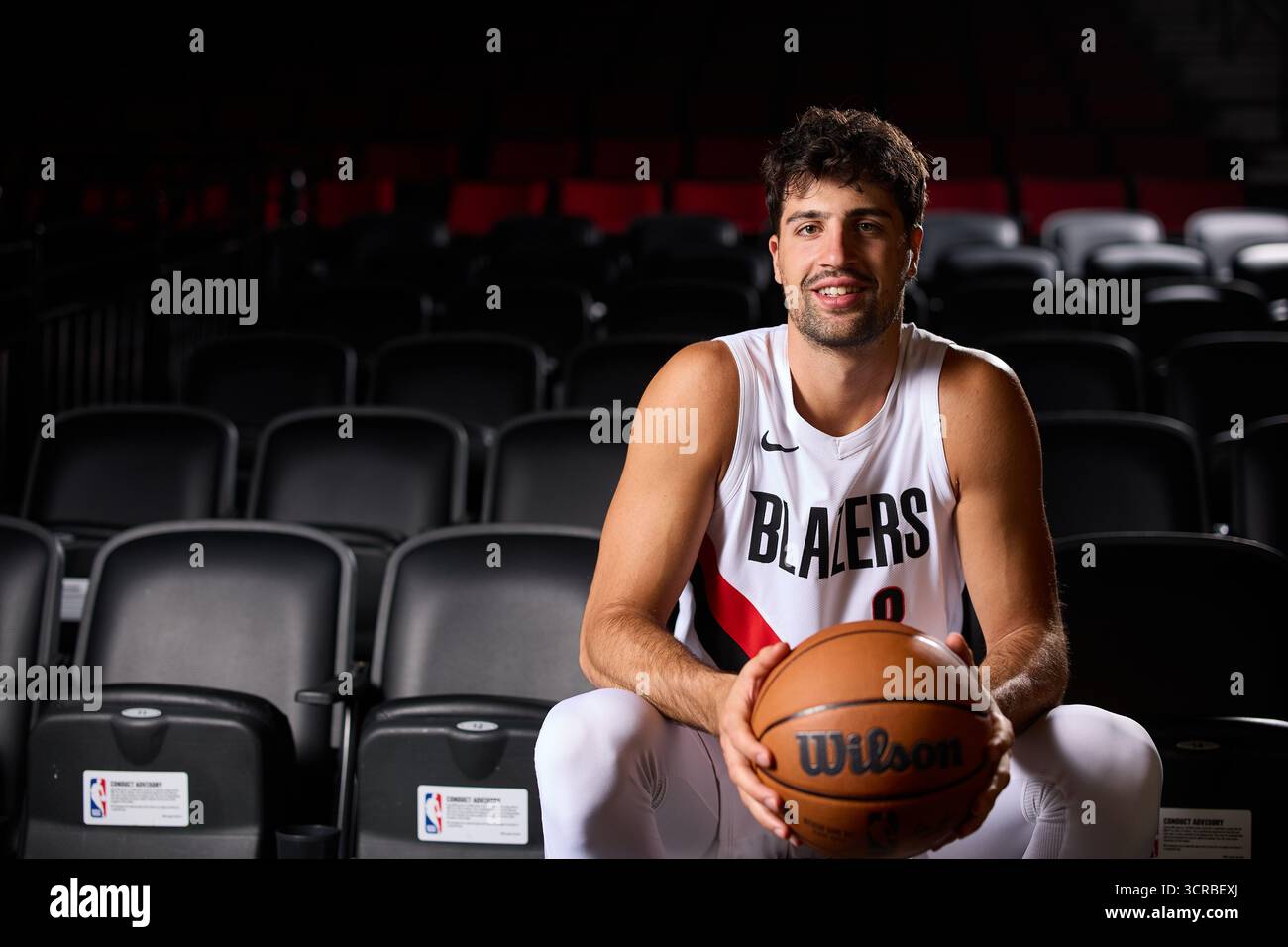 Portland Trail Blazers forward Deni Avdija poses for photos during the ...